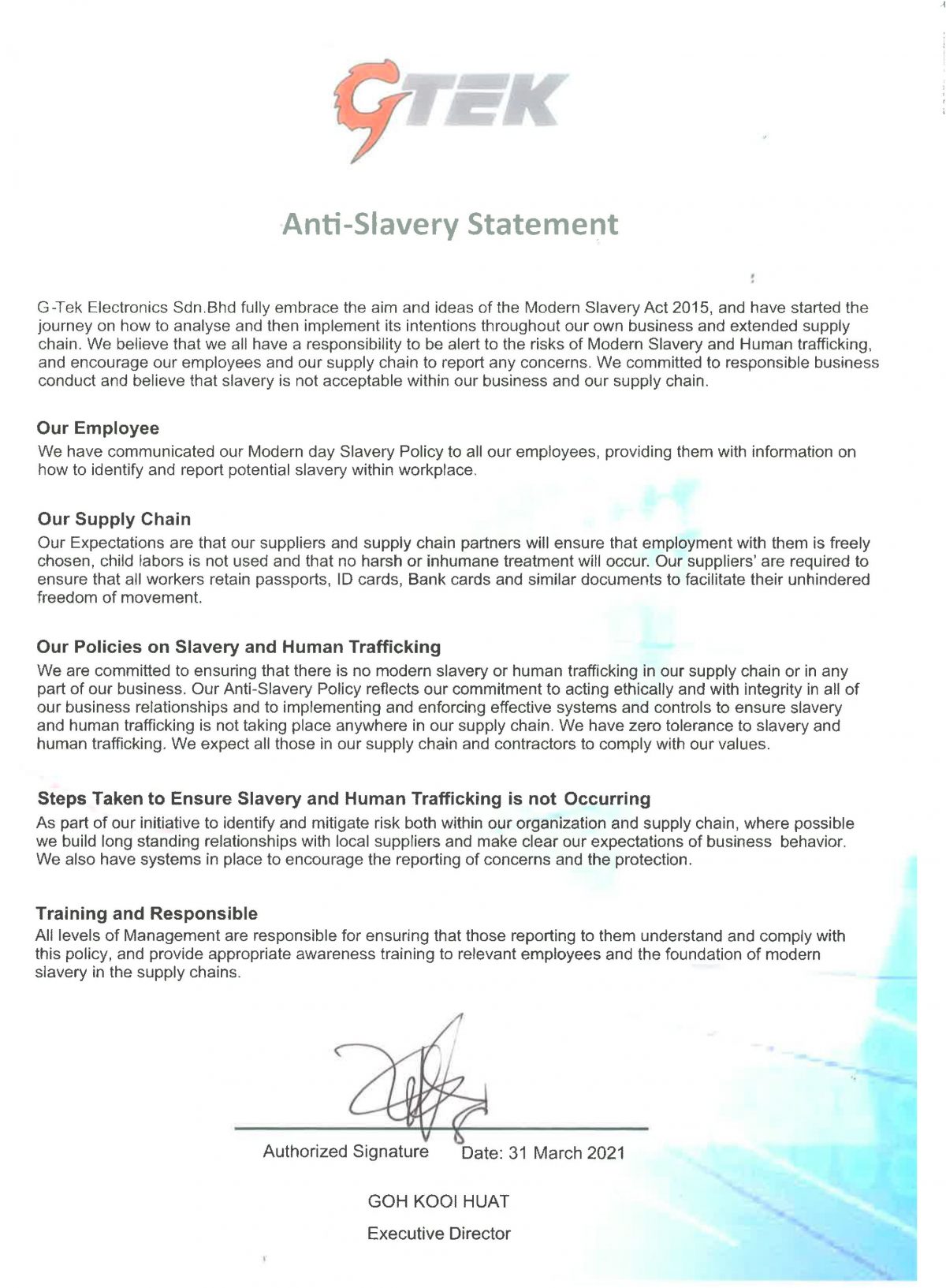 Anti-Slavery Statement - AEI Communications